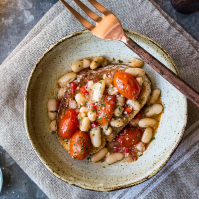 White Bean and Tomato Ragout Over Ciabatta - The Beach House Kitchen