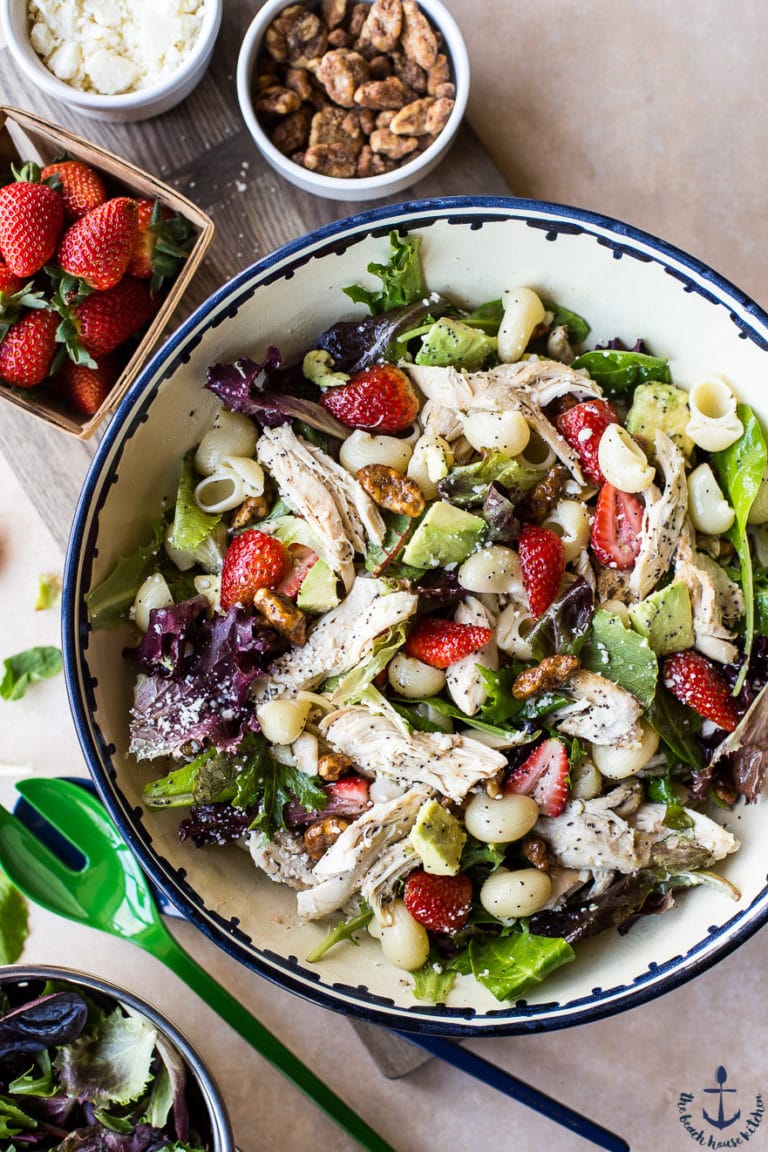 Chicken Strawberry Avocado Pasta Salad with Creamy Poppy Seed Dressing ...