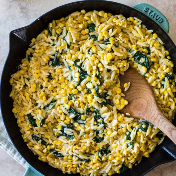 Creamy Corn and Spinach Orzo - The Beach House Kitchen
