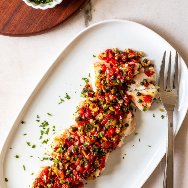 Baked Cod with Pico de Gallo and Olives - The Beach House Kitchen